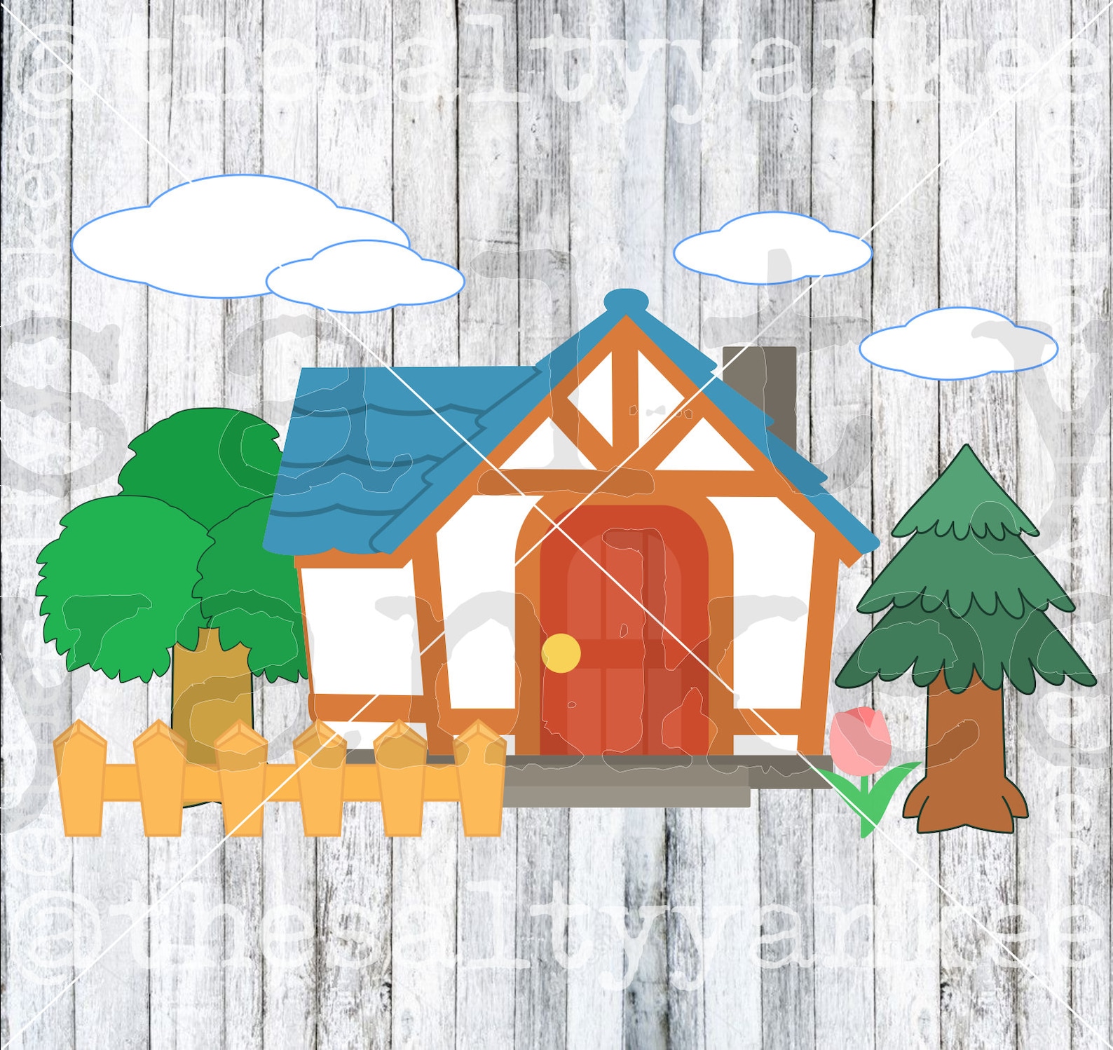 Video Game Inspired House and Landscape Trees Clouds Flower - Etsy