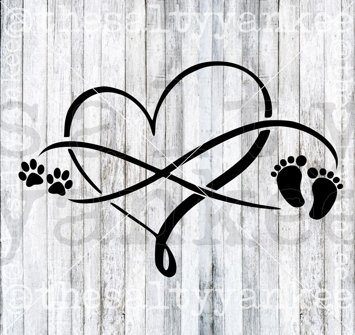 Sketched Heart With Infinity Symbol Baby Feet Paw Print | Etsy