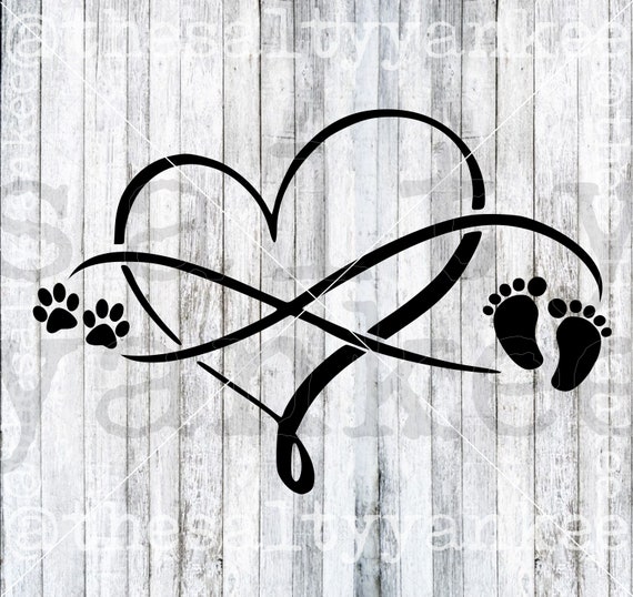 Sketched Heart With Infinity Symbol Baby Feet Paw Print | Etsy