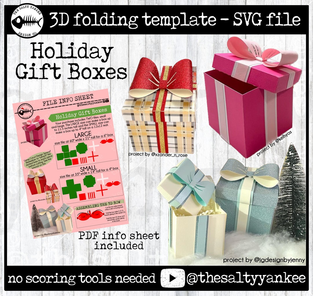 Holiday Gift Boxes With Bow 3D Folding SVG File Template Digital File ...