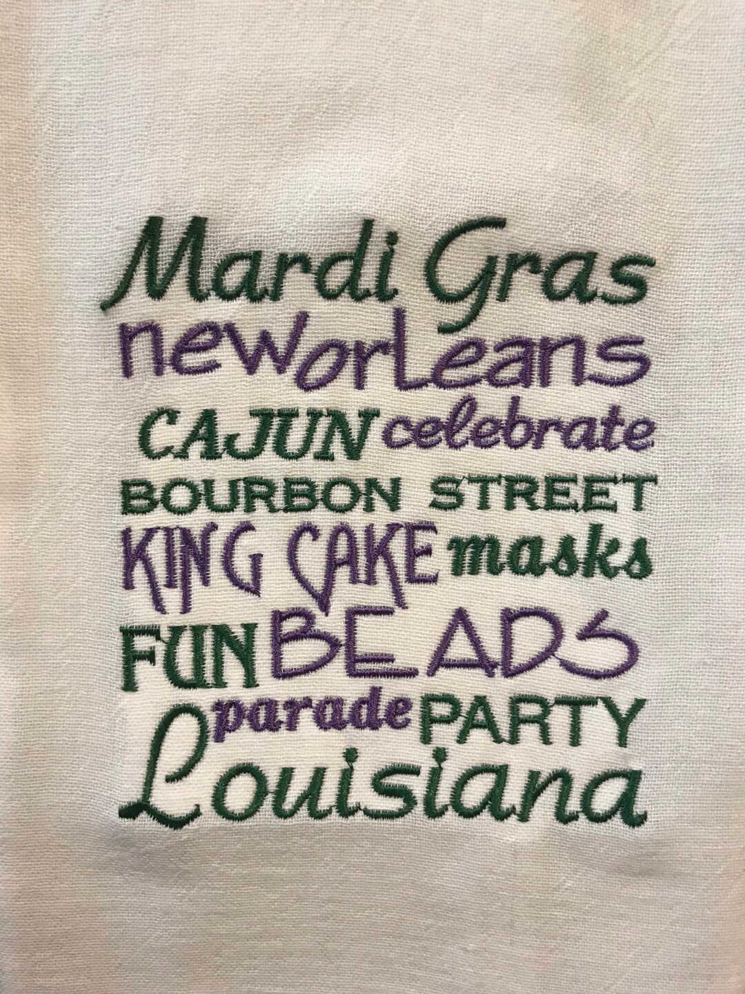 Mardi Gras Word Art Embroidered Flour Sack Towel - Etsy