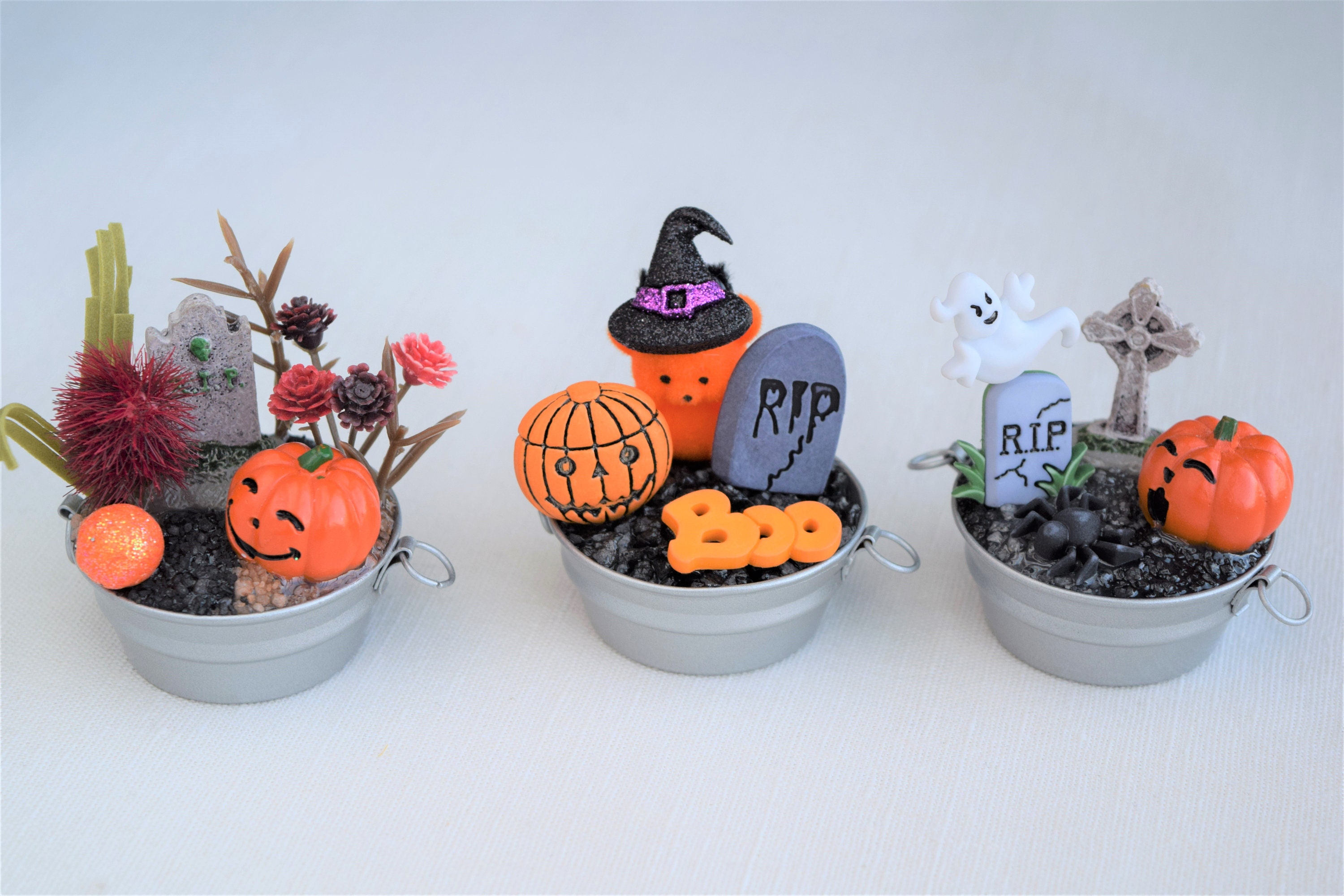 Miniature Halloween Scenes in Miniature Metal Tubs Some Glow - Etsy