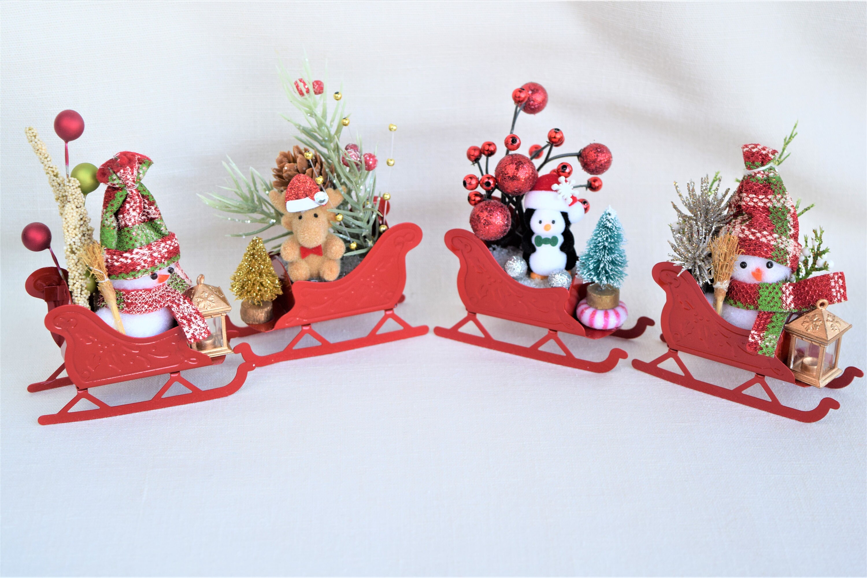 Christmas Miniatures Sleigh Red With Christmas Decorations | Etsy