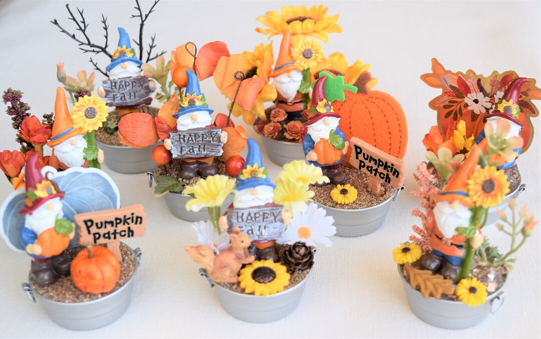 Fall Gnome Miniature Figurine Scenes With Miniature Galvanized Tubs - Etsy