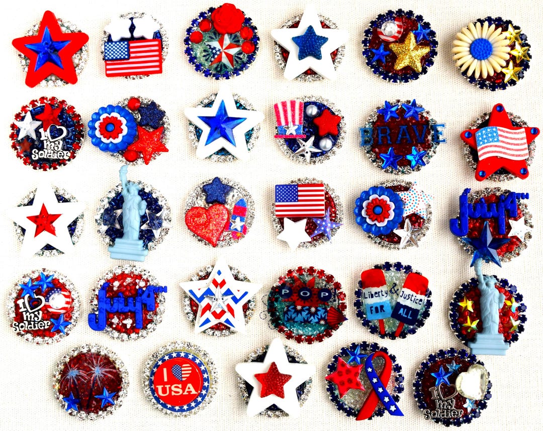 4th of July Patriotic Rhinestone Pins, Magnetic Pin Backs, Magnets and ...