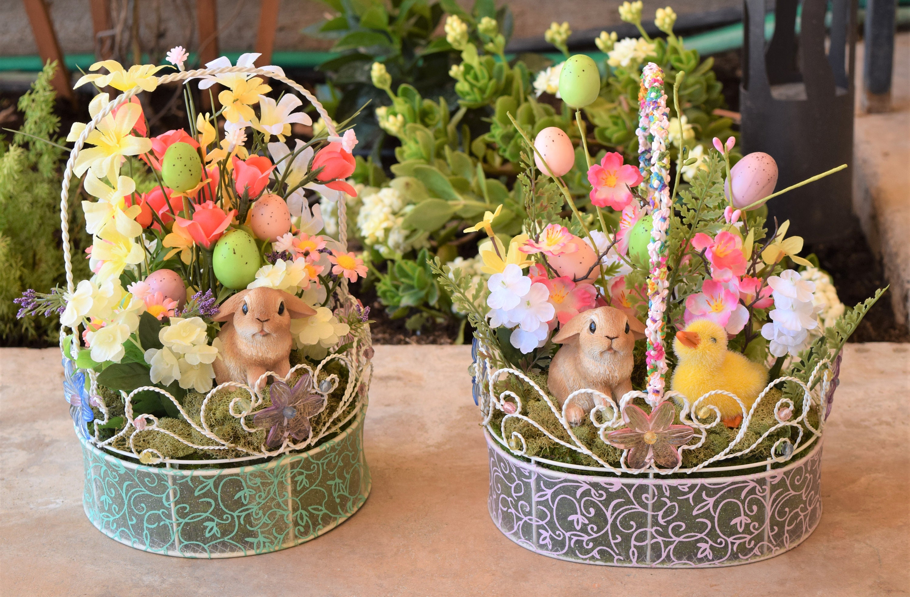 Easter Wire Baskets Gift Decoration Floral Bunnies, Eggs and Ducks - Etsy