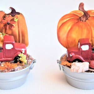 Red Truck Miniature Fall Figurine Scenes With Miniature Galvanized Tubs ...