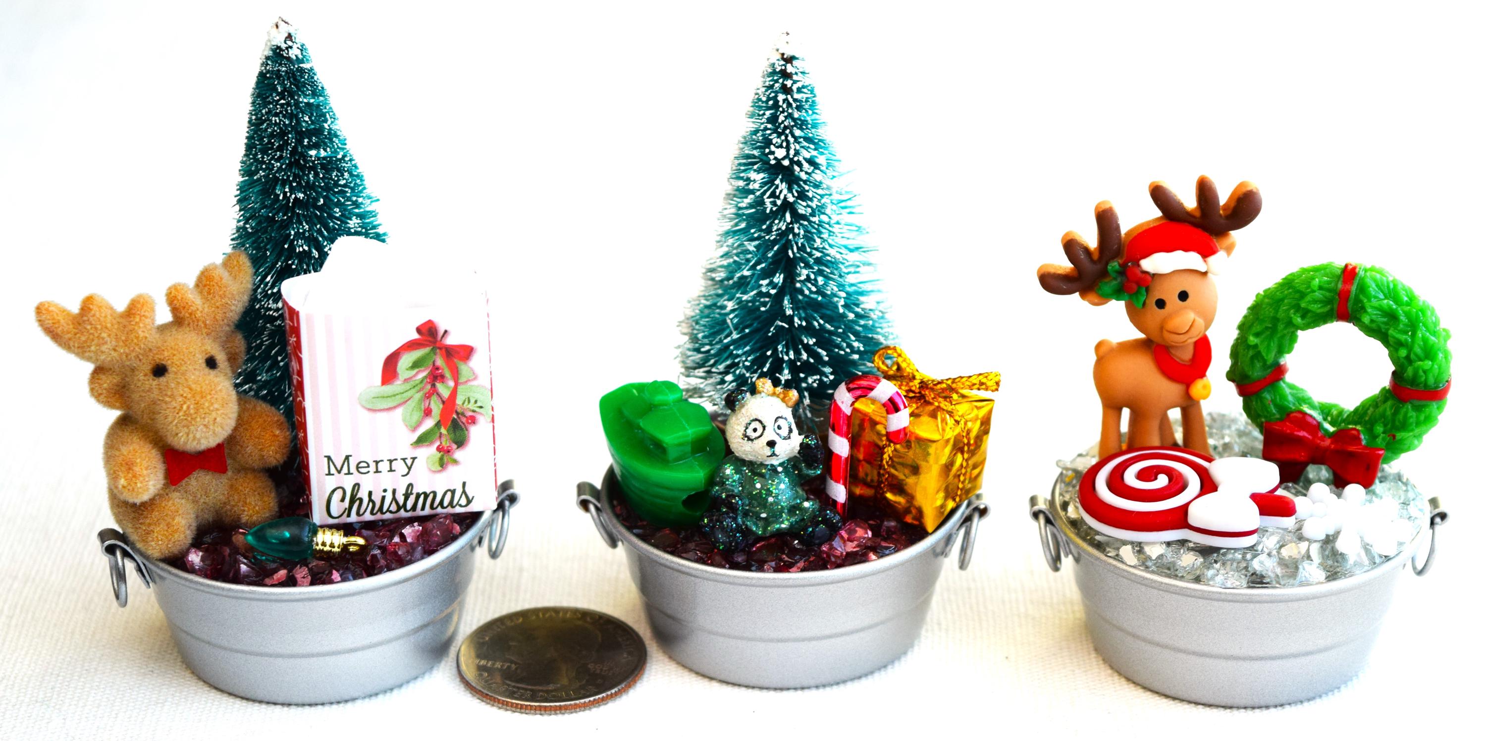 Miniature Holiday Christmas Figurine Scenes and Floral Arrangements in ...