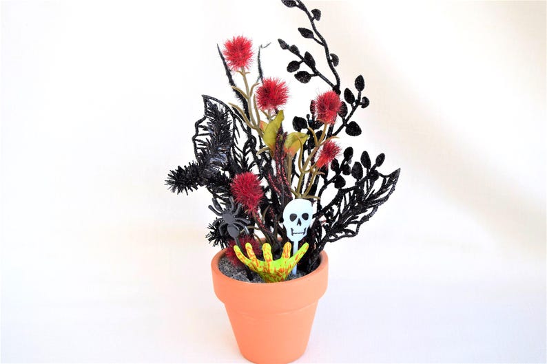 Halloween Miniature & Small Flower Pots Artificial Flowers, Some Glow ...