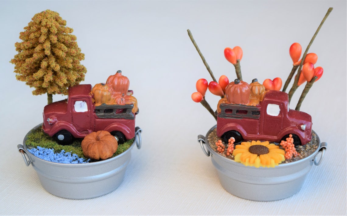 Red Truck Miniature Fall Figurine Scenes With Miniature - Etsy