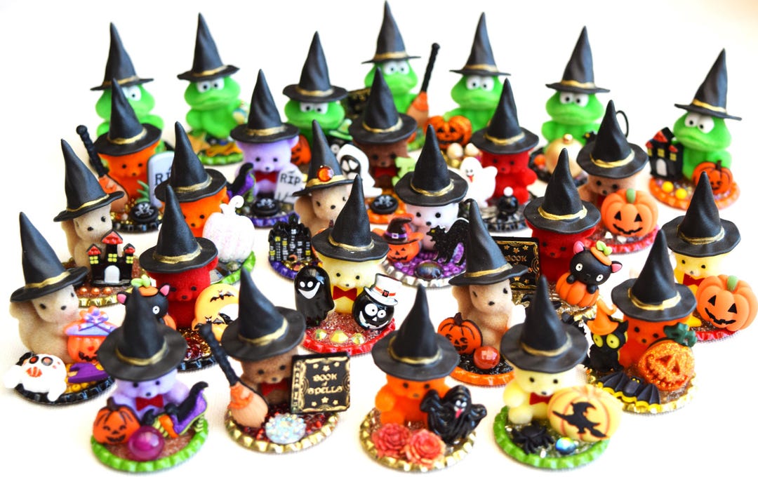 Miniature Halloween Figurine Scenes With Witch Hats - Etsy