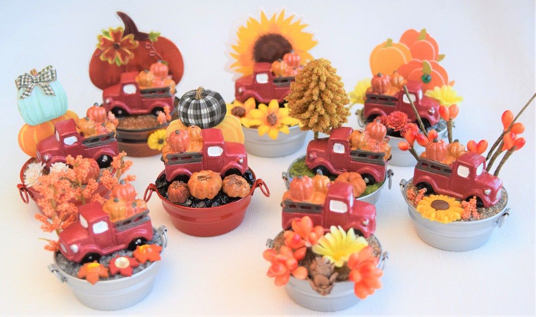 Red Truck Miniature Fall Figurine Scenes With Miniature Galvanized Tubs ...