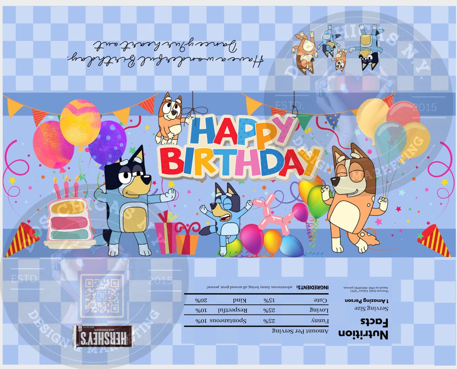 Bluey Hershey Bar Wraparound Party Favor, Chocolate Bar Wrapper, Canva ...