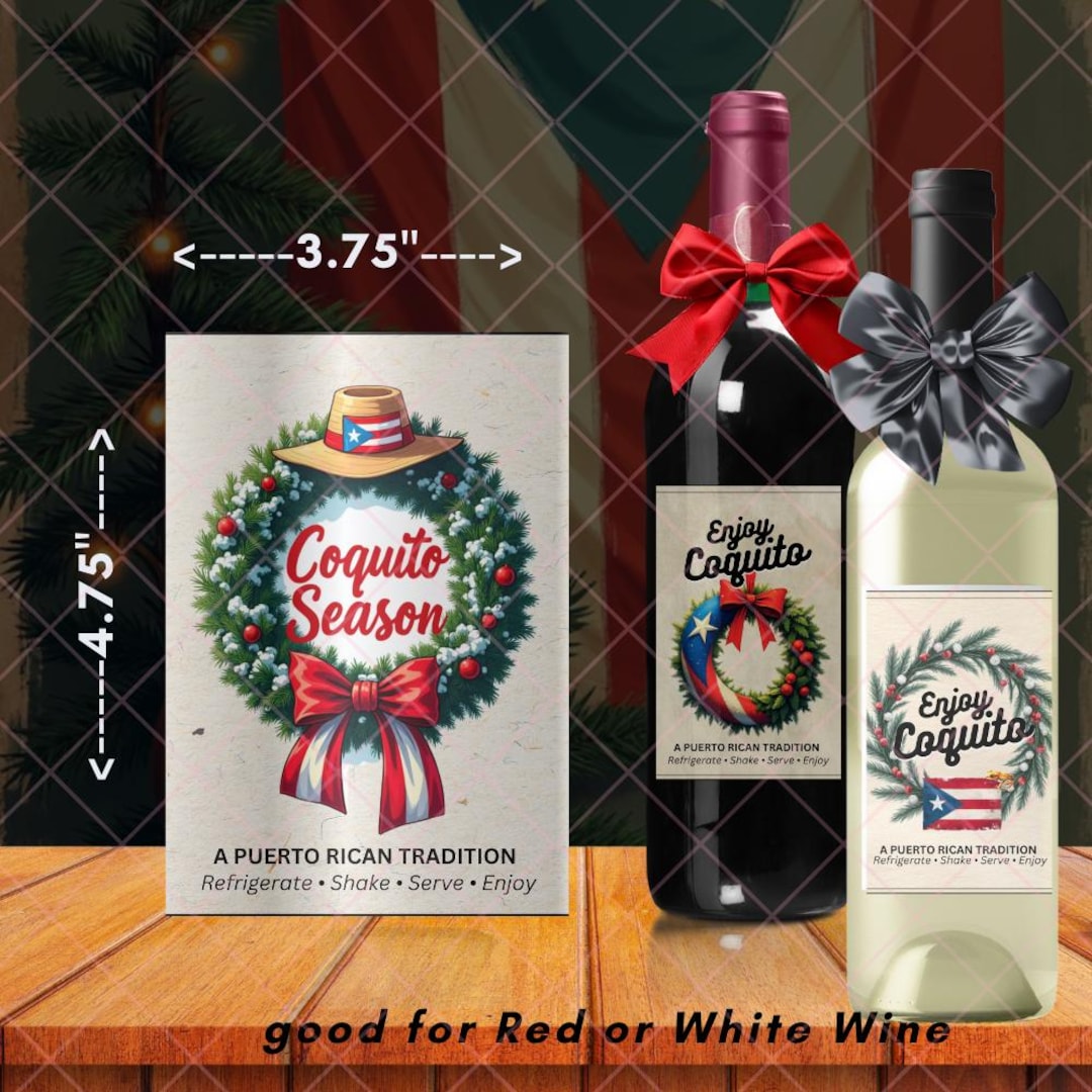Puerto Rico Tradition, Christmas Label, Coquito Bottle Label, Wine ...