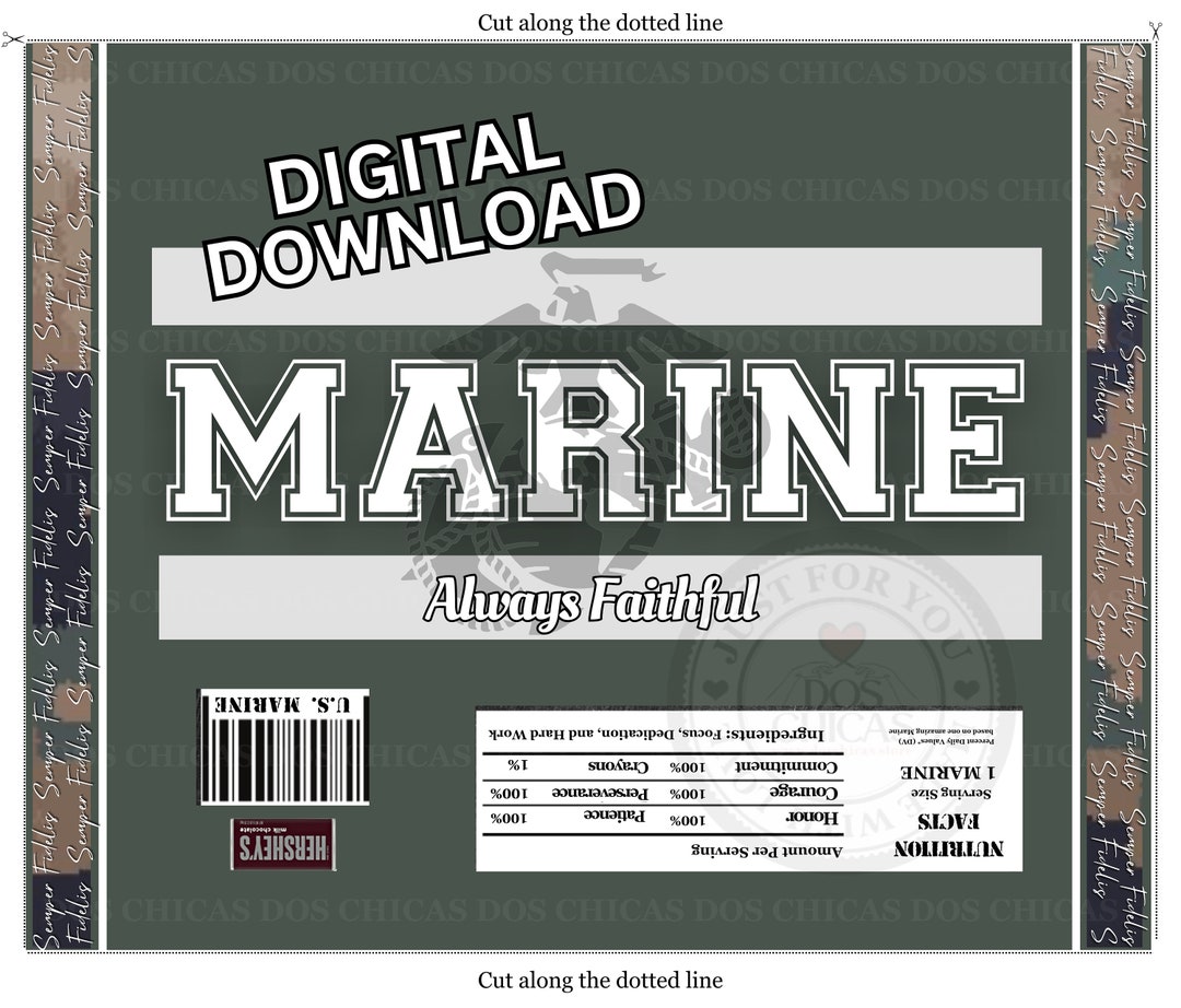 Marine Candy Bar Wrapper, Marine Birthday, Veteran, Goody Bag, Military ...