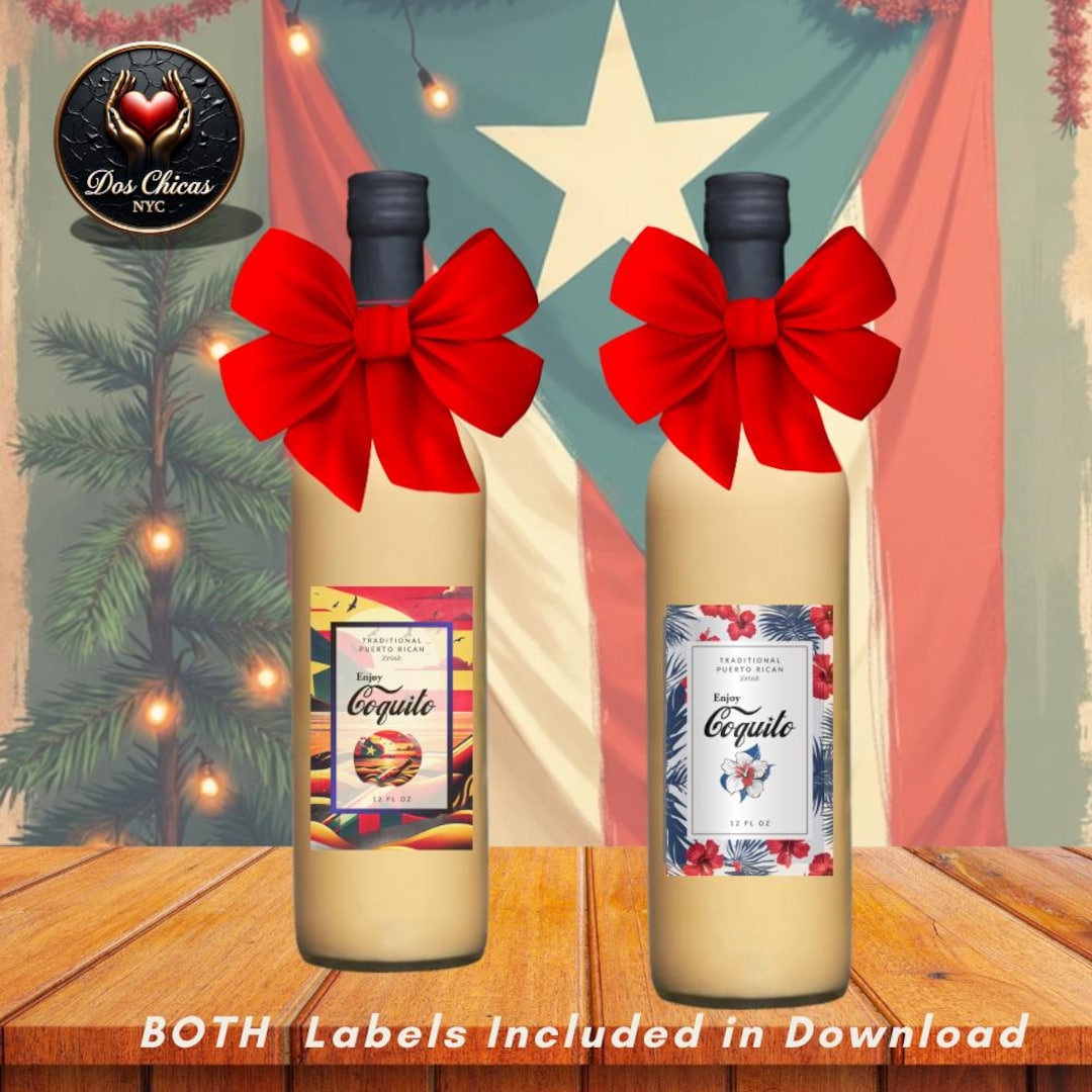 Puerto Rico Tradition, Christmas Label, Coquito Bottle Label, Wine ...