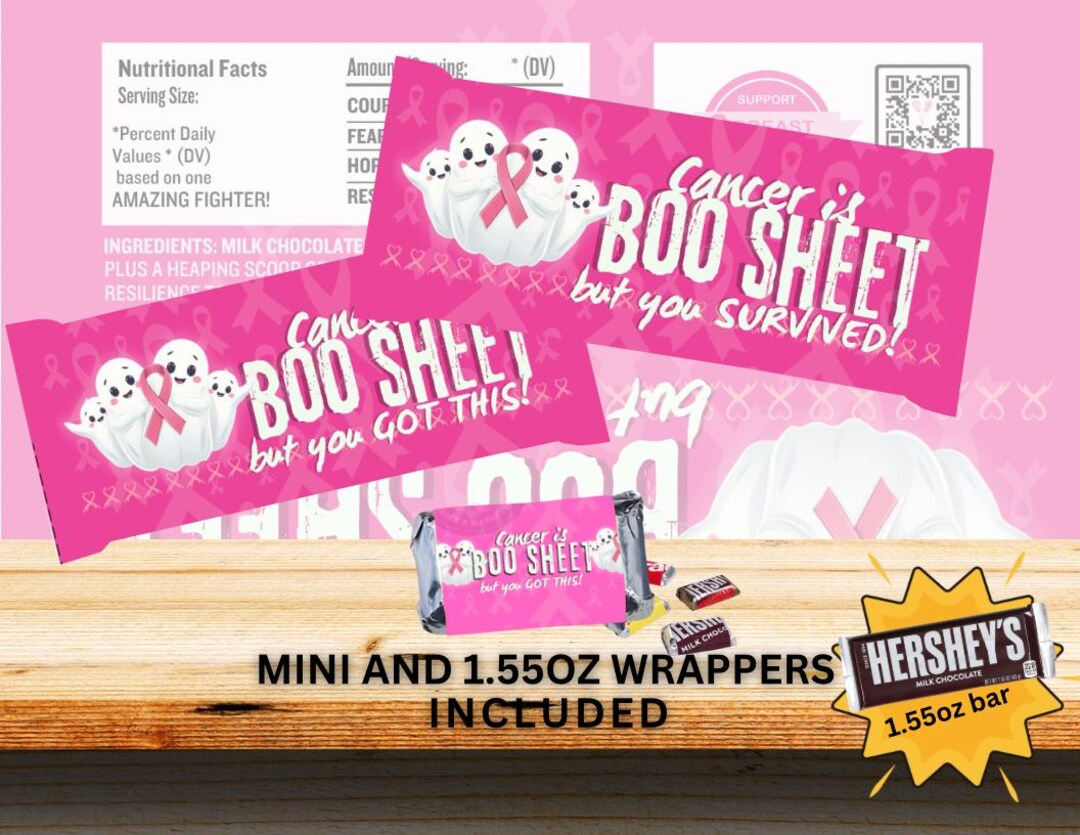 Printable Breast Cancer Candy Bar Wrapper, Halloween Boo Sheet Candy Bar Wrappers, Survivor ...