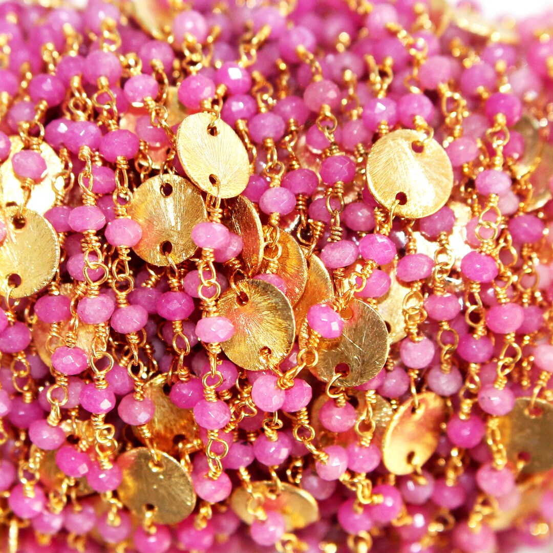 Fuschia Pink Chalcedony Natural Gemstone Faceted Rondelle Bead 3mm 24K ...