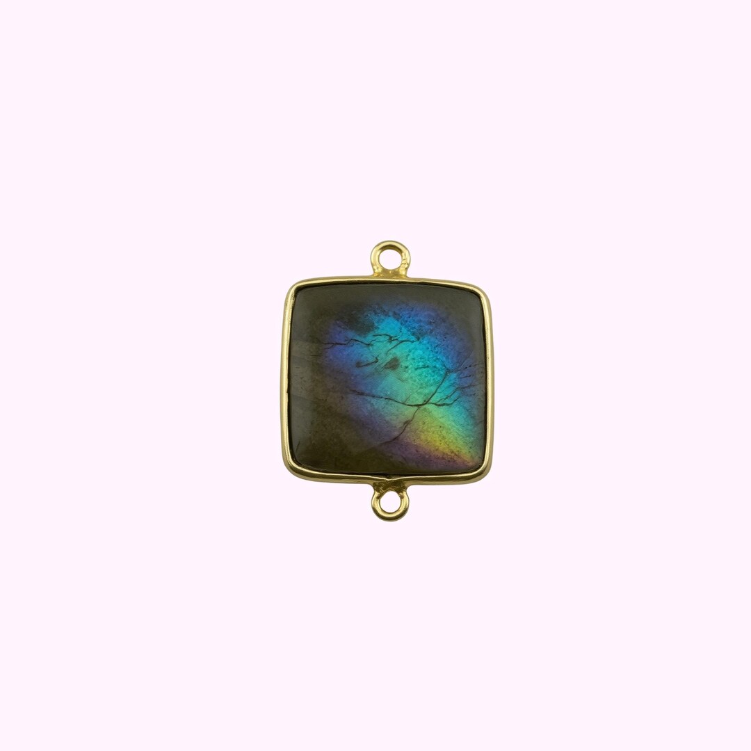 Labradorite Square Bezel Connector | Blue Flash Honeycomb Gem | 925 ...