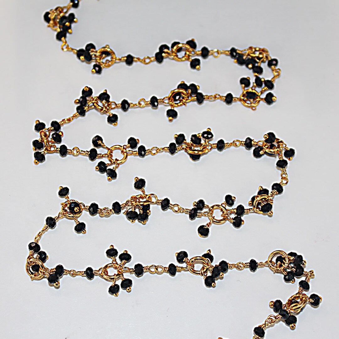 Black Spinel Beaded Handmade Rosary Chain 24K Gold Plated Over Silver ...