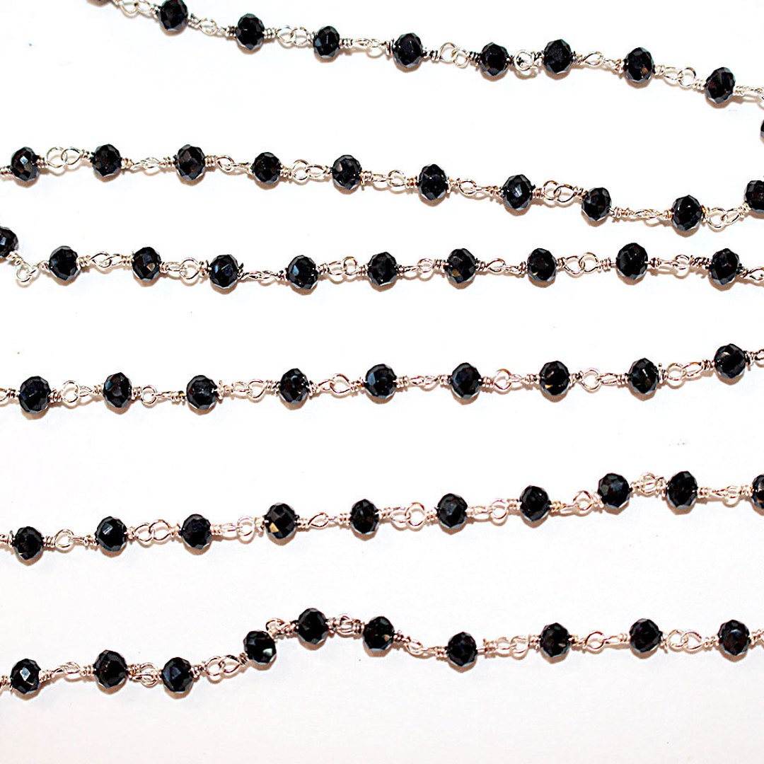 Black Spinel Beaded Rosary Chain, Silver Plated Jewelry Making, 3mm - Etsy