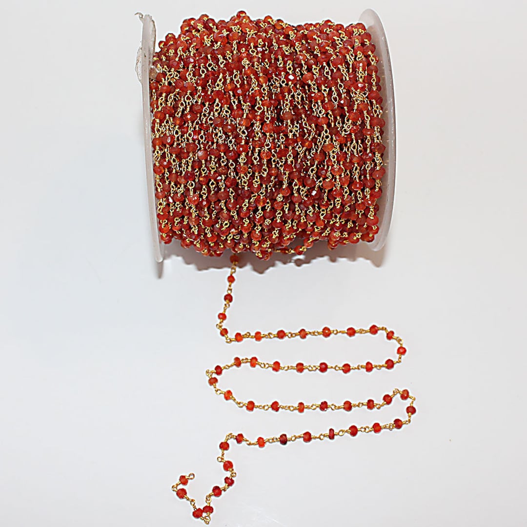 Carnelian 3-4mm Beaded Handmade Rosary Chain 24K Gold Plated - Etsy