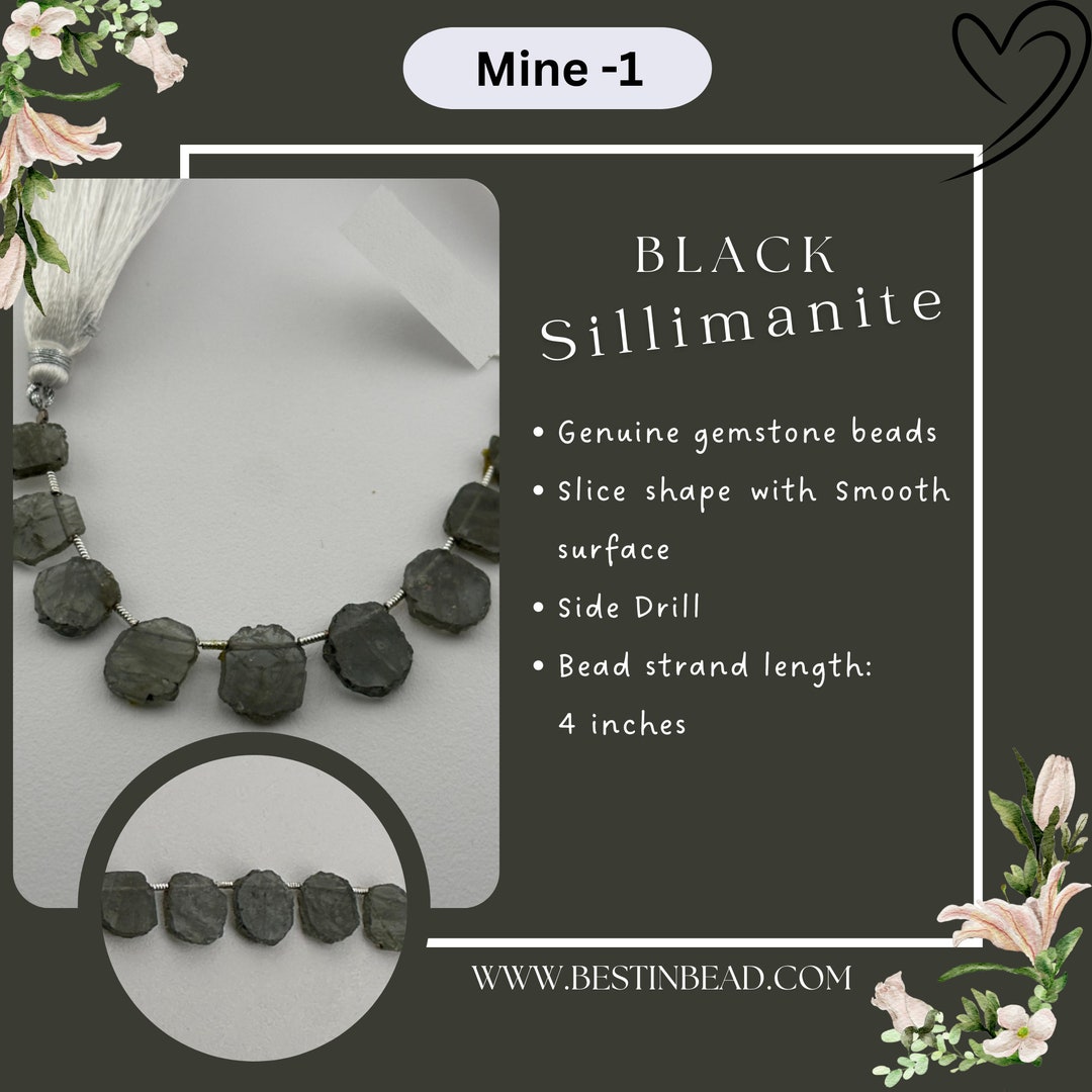 Black Sillimanite Smooth Slice 4 Inch Bead Strand 9.5x6-10x7mm & 16 Cts ...