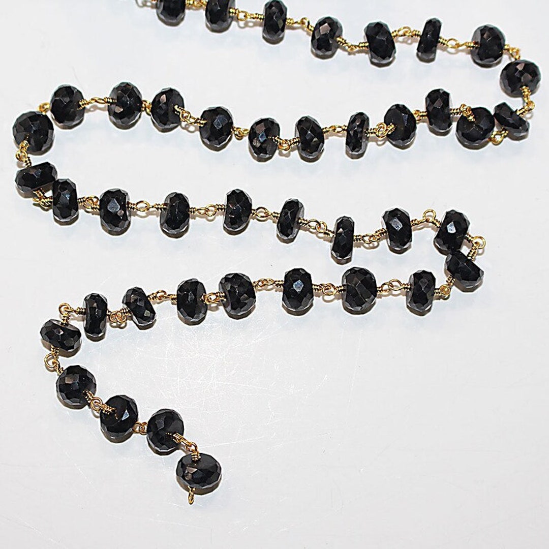 Black Spinel 8mm Beaded Handmade Rosary Chain 24K Gold Plated Over ...
