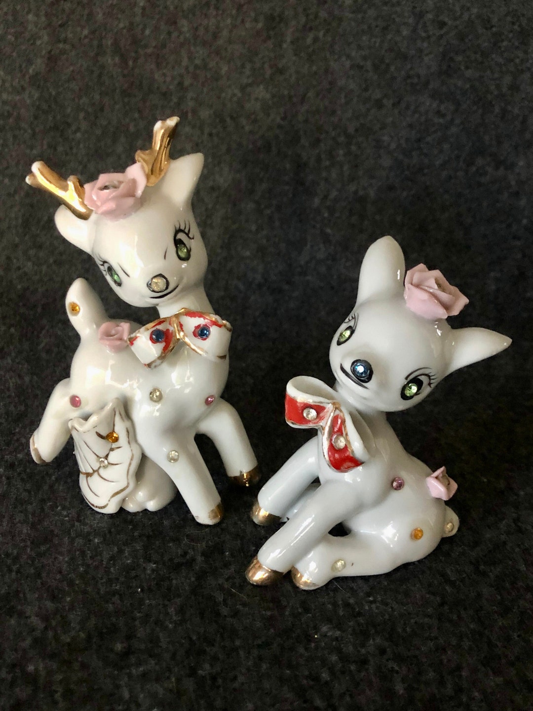 Pair of Mid-century White Reindeer With Rhinestone and Gold Trim - Etsy