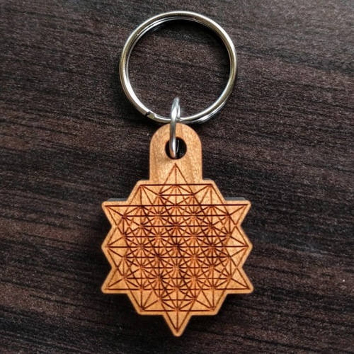64 Sided Tetrahedron Keychain Cherry Hardwood Laser Cut - Etsy