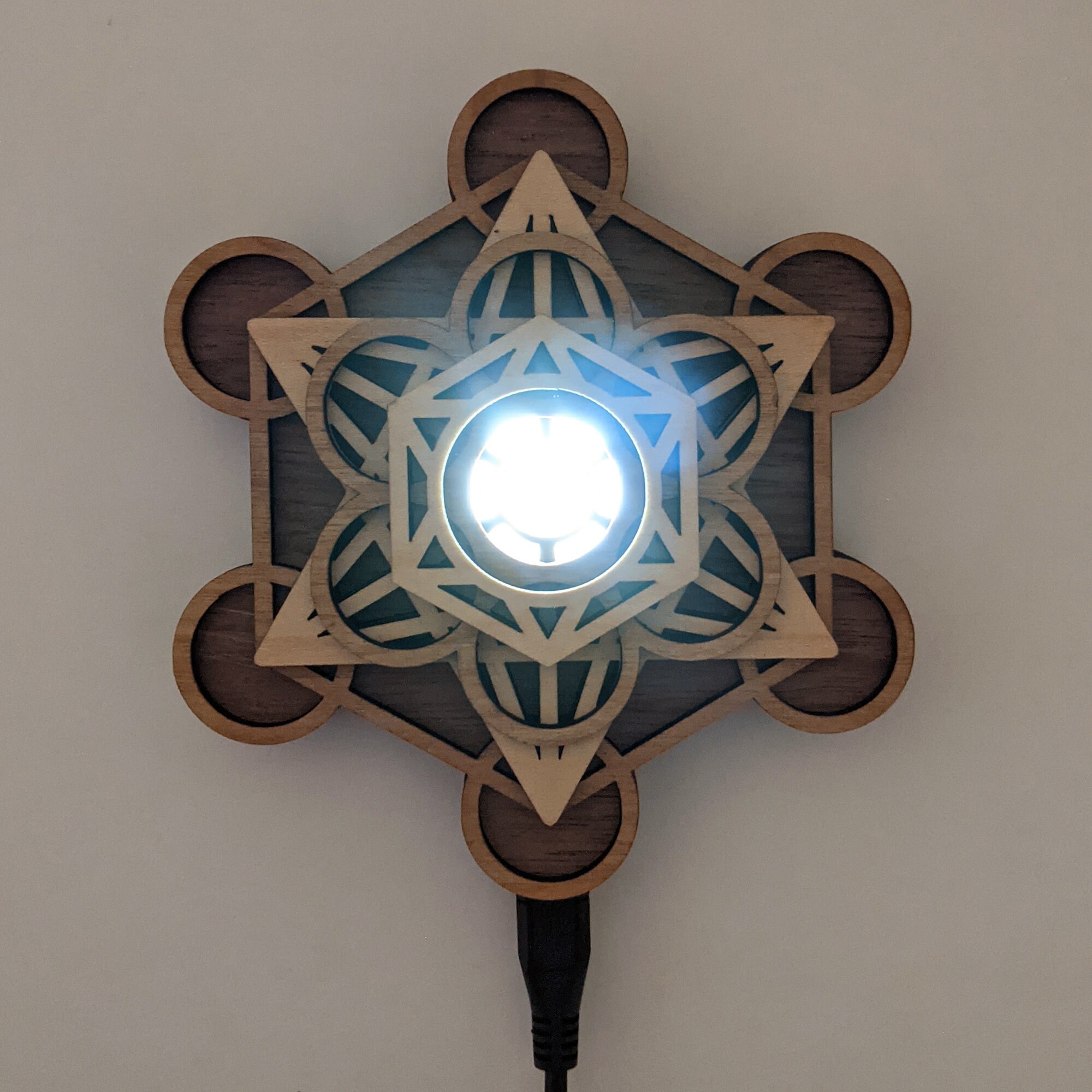 Metatron's Cube LED Table Light - Crystal / Sphere Stand - Layered ...