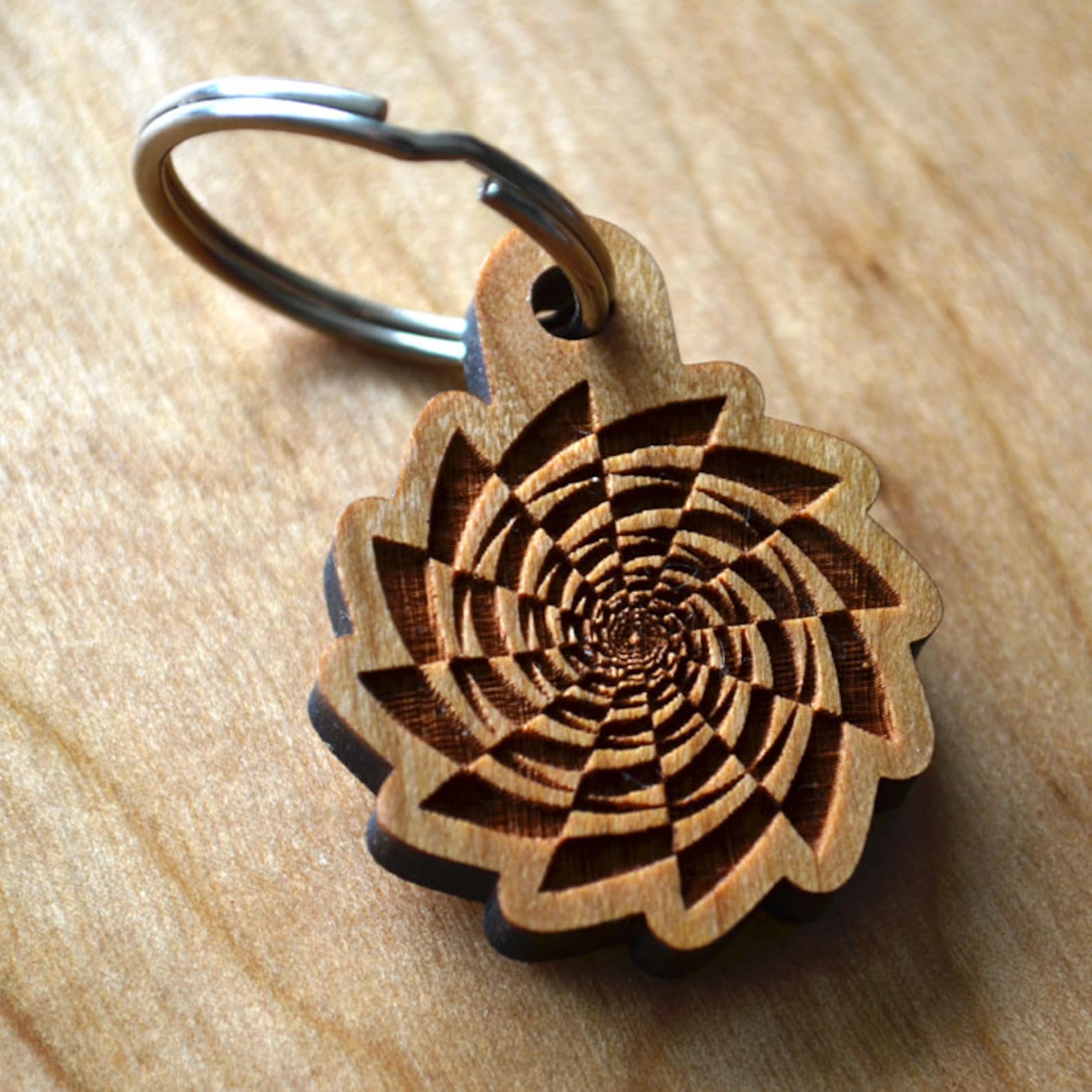 Fibonacci Spiral Vortex Keychain Cherry Wood Laser Cut Math | Etsy