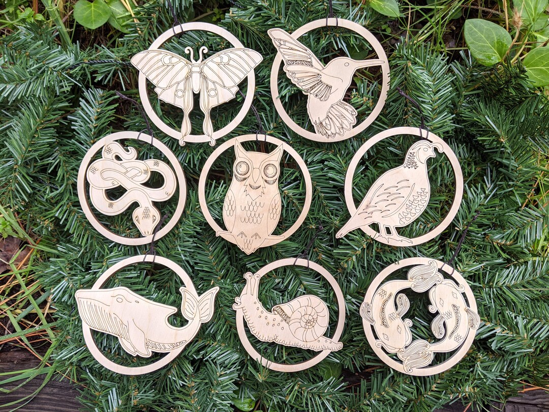 Animal Totem Holiday Ornaments - Set of Eight - Laser Cut Wood Animals Totems Spirits Creatures ...