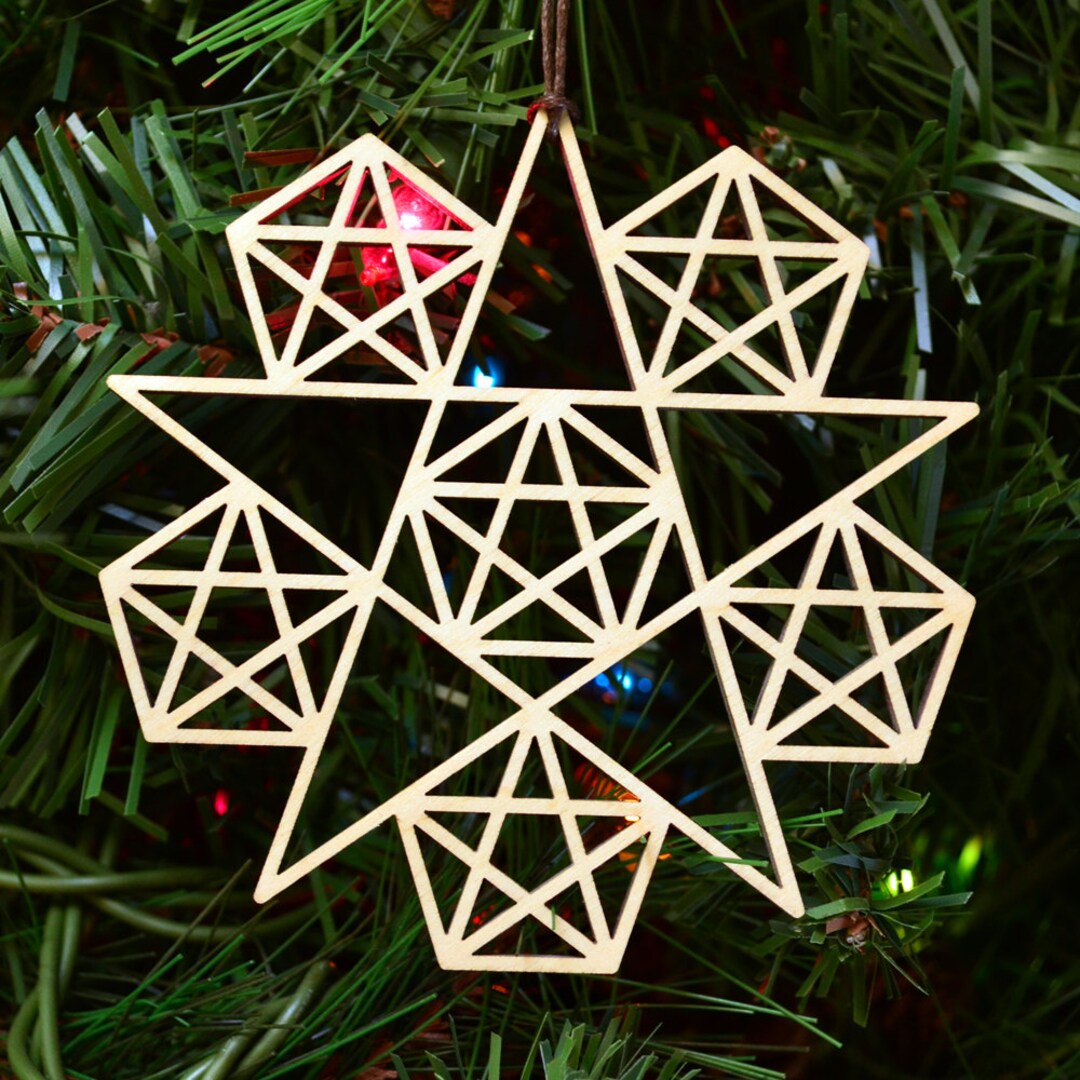 5 Sided Star Fractal Holiday Ornament - Laser Cut Wood Wooden Sacred ...