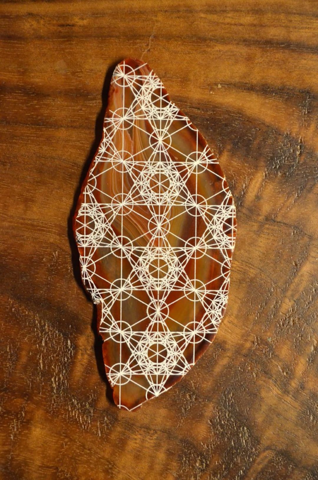 Metatron's Cube Grid Engraved Agate - Sacred Geometry Home Decor by ...
