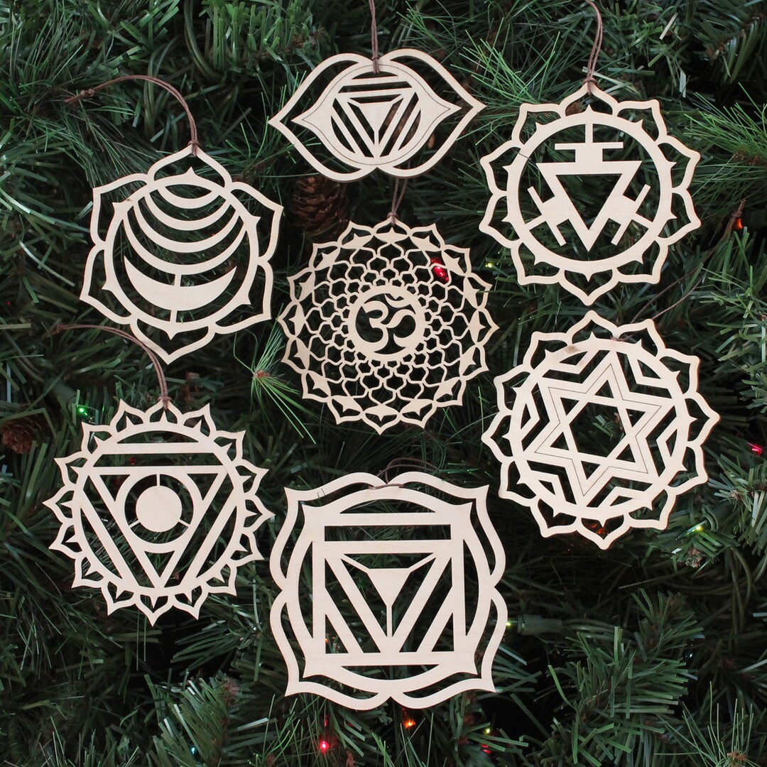 Chakra Symbols Holiday Ornaments Set - Set of Seven - Laser Cut Wood ...