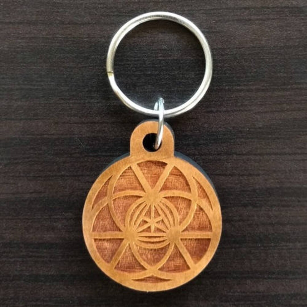 Triangular Energy Field Hardwood Keychain - Cherry Hardwood Laser Cut ...