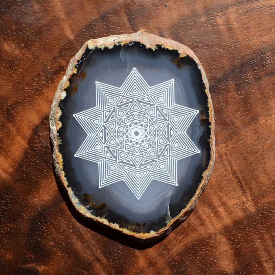 Ten Sided Star Fractal Linework Engraved Agate Sacred - Etsy