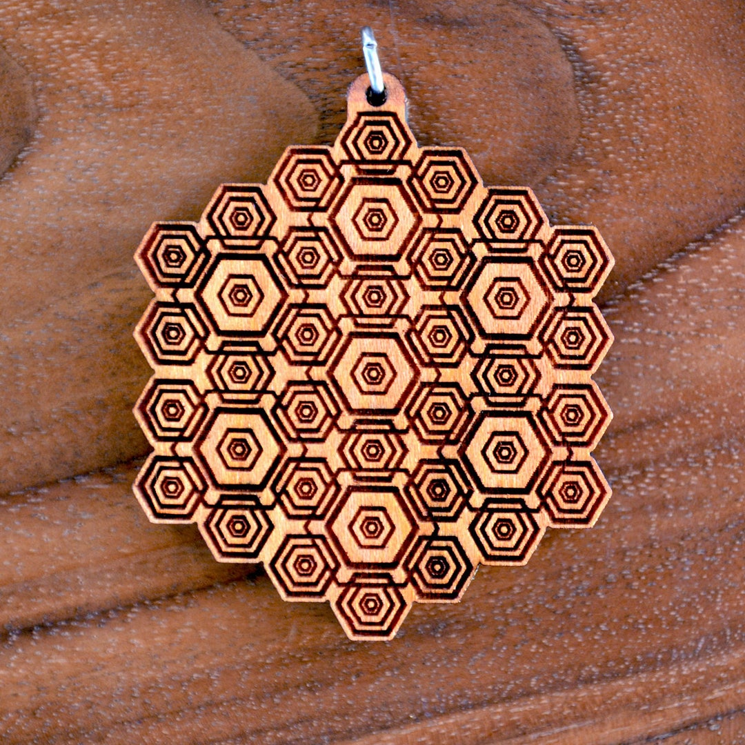 Hexa Fractal Pendant - Natural Hardwood - Laser Cut Engraved Wood ...