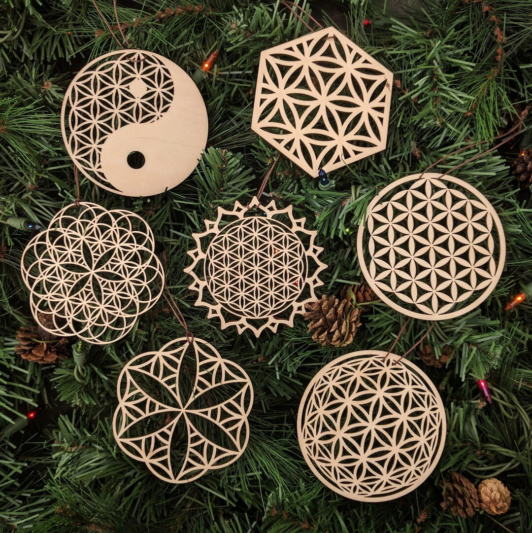 Flower of Life Holiday Ornaments - Set of Seven - Laser Cut Wood Wooden ...