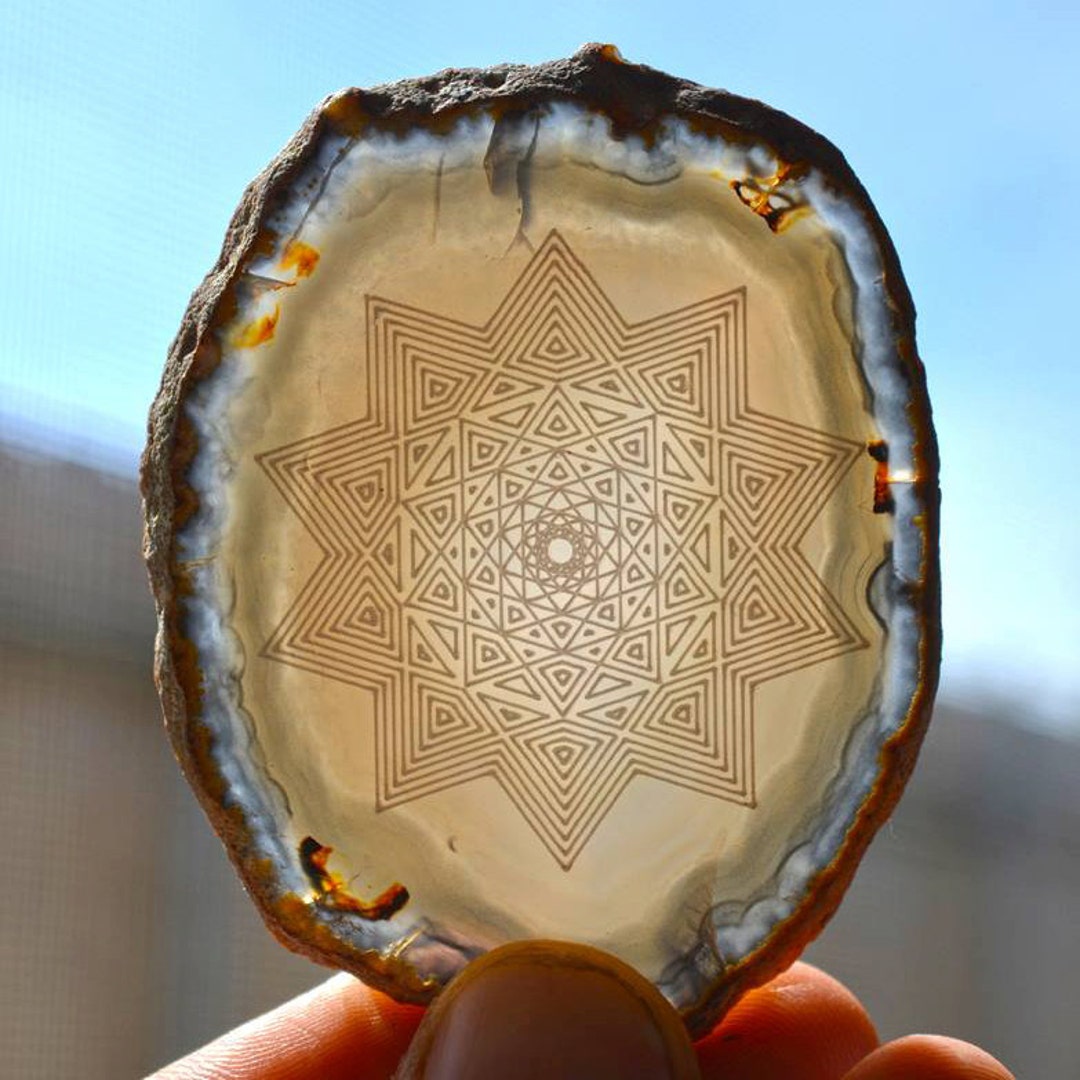 Ten Sided Star Fractal Linework Engraved Agate - Sacred Geometry Home ...