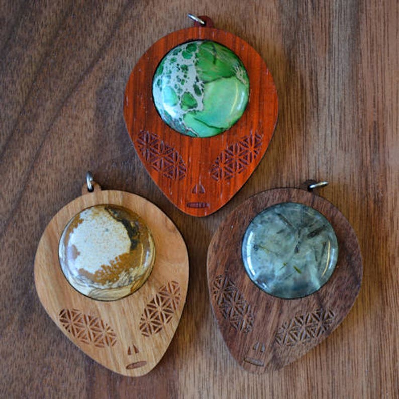 Sacred Geometry Alien 30mm Gemstone Hardwood Pendant Crystal - Etsy