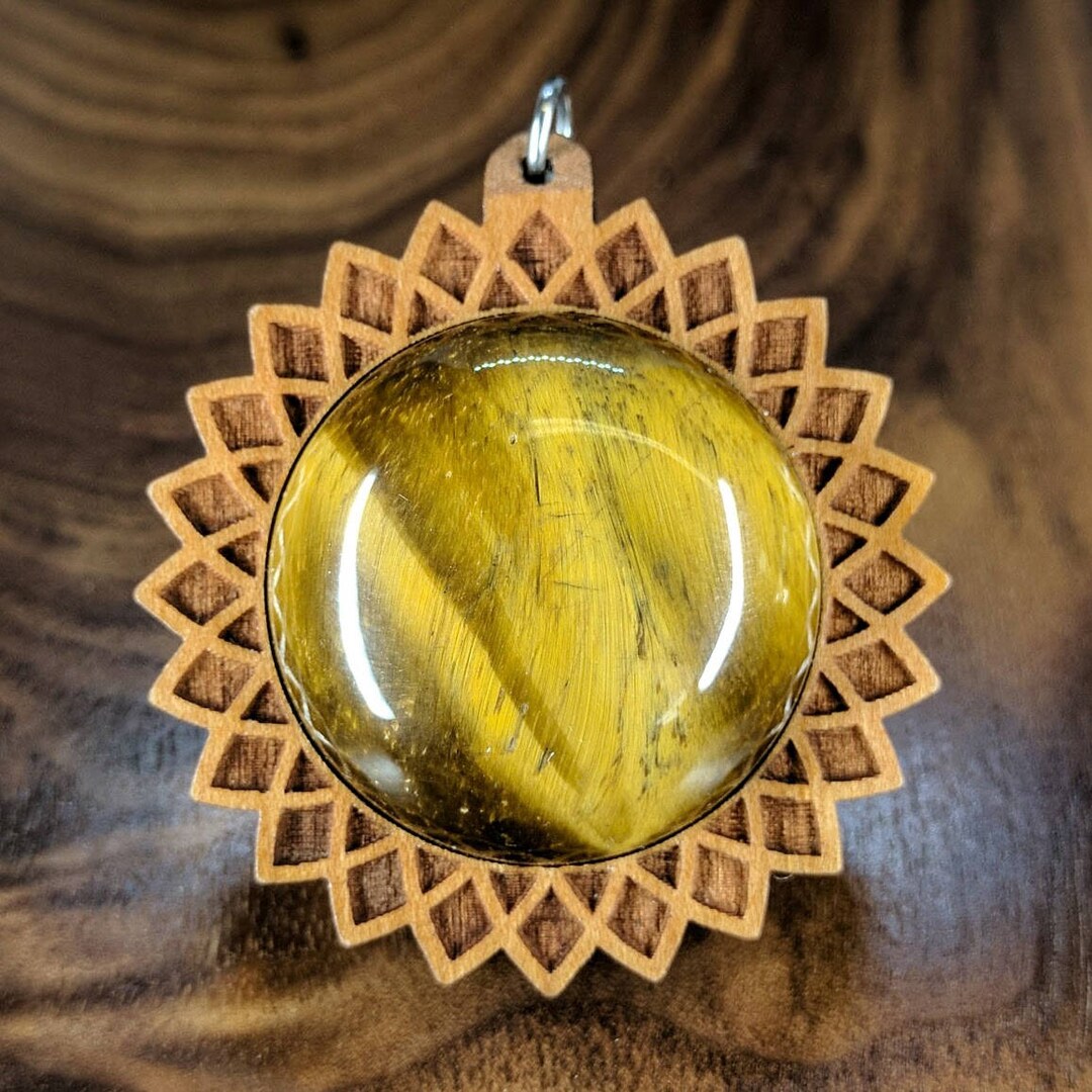 Torus Flower 30mm Gemstone Hardwood Pendant - Laser Cut Natural Wood ...