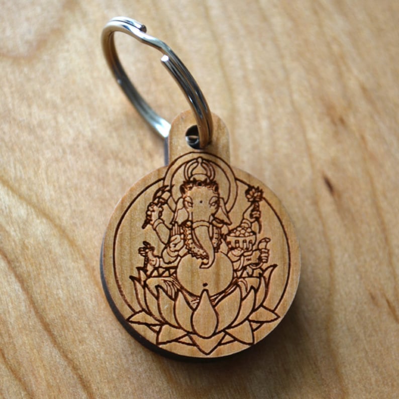 Ganesha Keychain Cherry Hardwood Laser Cut Hinduism Hindu - Etsy