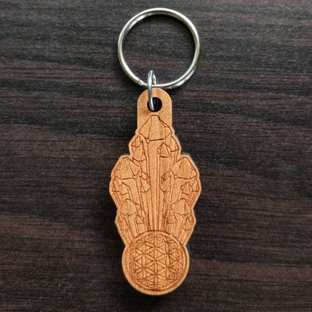 Crystal Cluster Flower of Life Orb Hardwood Keychain - Laser Cut Wooden ...