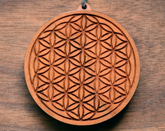 Flower of Life Hardwood Pendant - Natural Laser Cut Engraved Sacred ...