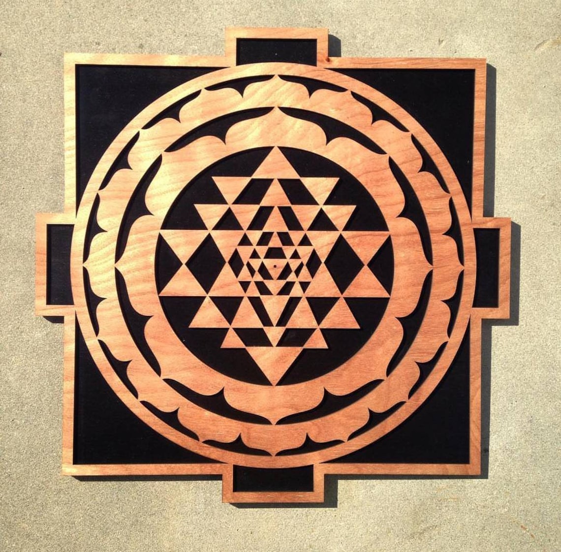 Sri Yantra Mandala 14" Wood Wall Art - Laser Cut Wooden Living Room ...