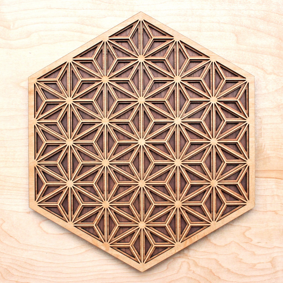 Asanoha Pattern 10" Three Layer Wood Wall Art - Laser Cut Living Room ...