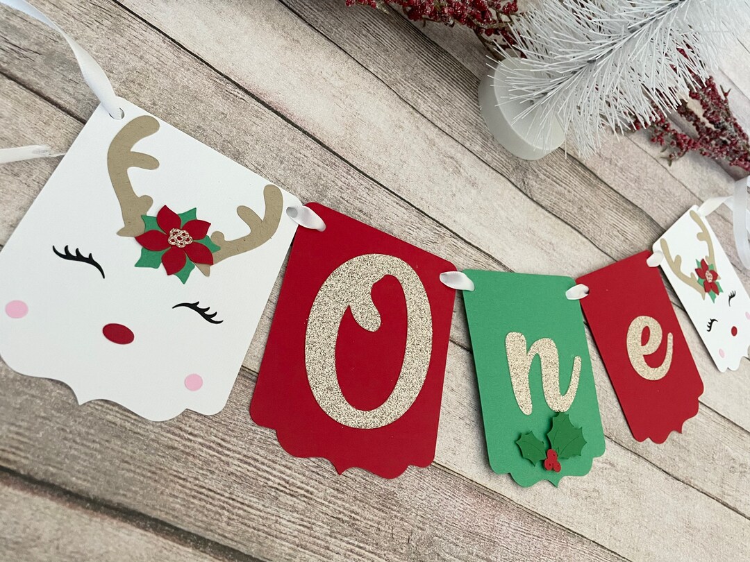 Reindeer Birthday Banner, Reindeer Banner, Christmas Birthday Banner ...