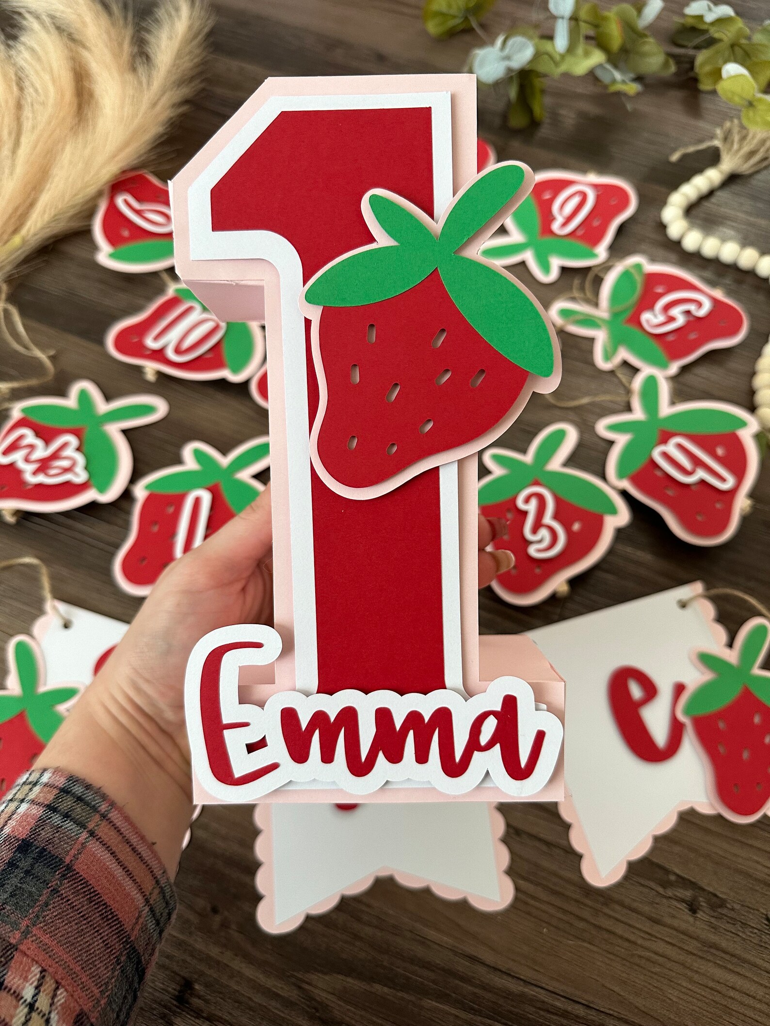 Strawberry Birthday 3D Number, Berry First Birthday Party, Strawberry ...